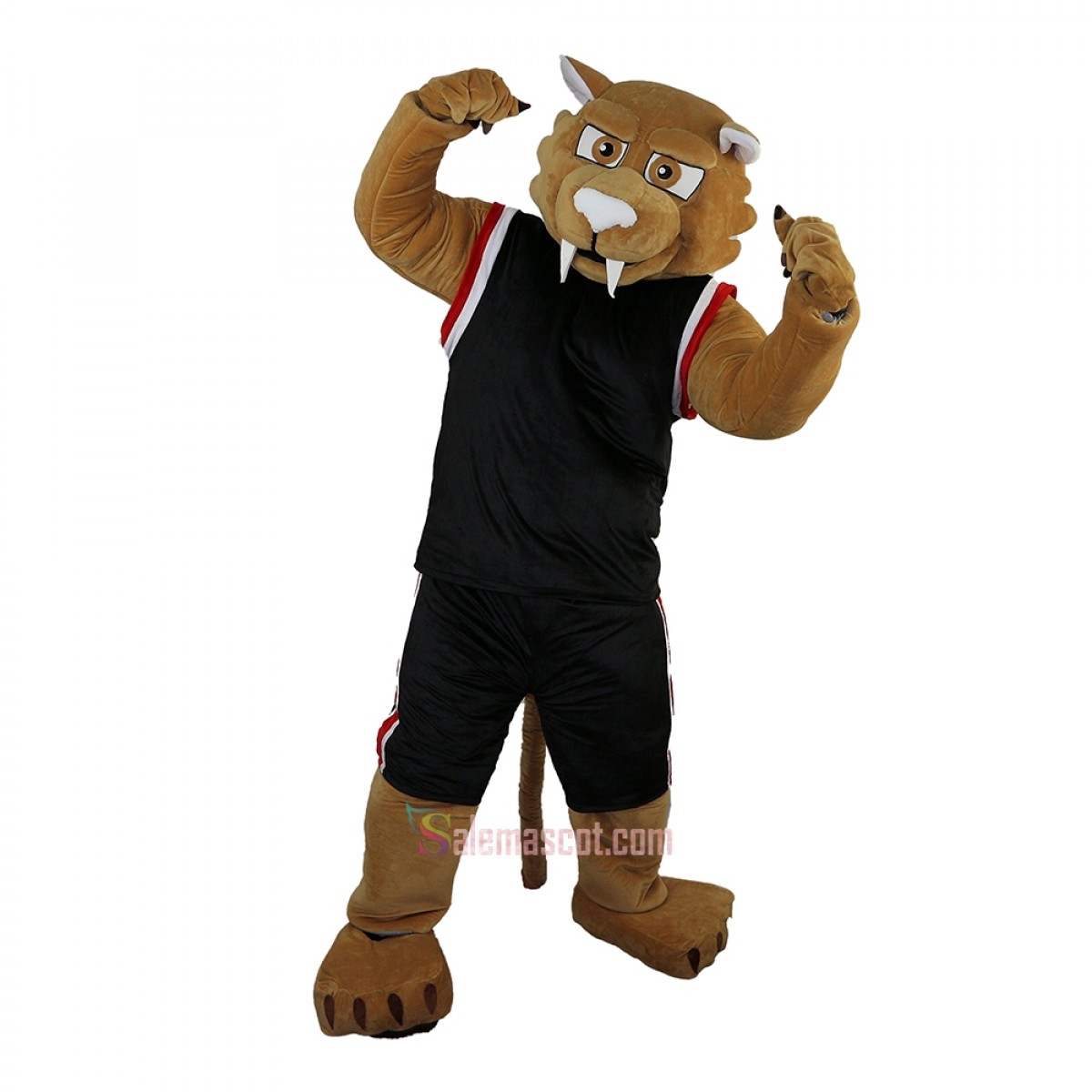 Black Coat Sport Brown Muscle Leopard Cartoon Mascot Costume