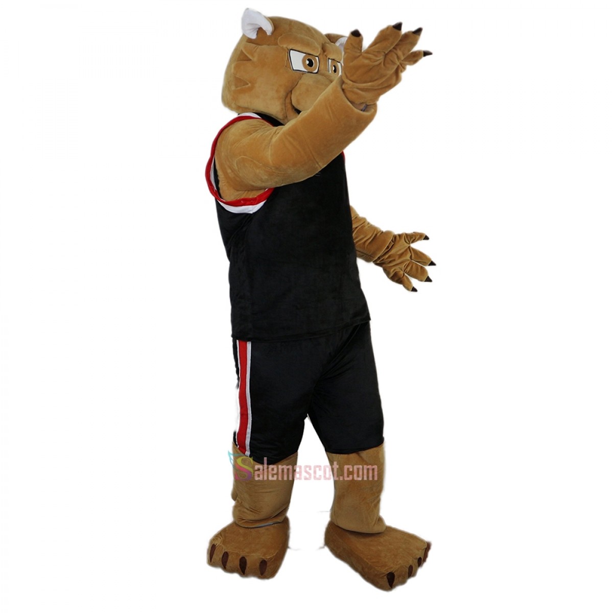 Black Coat Sport Brown Muscle Leopard Cartoon Mascot Costume