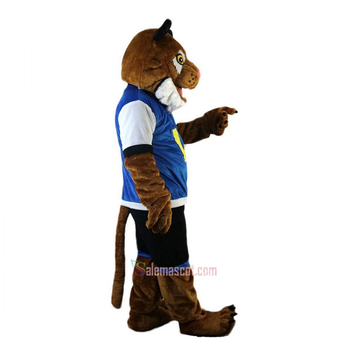 Sporty Tiger in Blue Vest Cartoon Mascot Costume